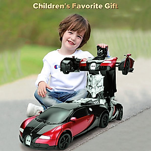 VillaCool Remote Control Car for 4 5 6 7 8-13 Year Old Kids, Exciting Transform Robot RC Car with One-Button Deformation & 360 Speed Drifting, New Year Birthday for Boys/Girls (Red)
