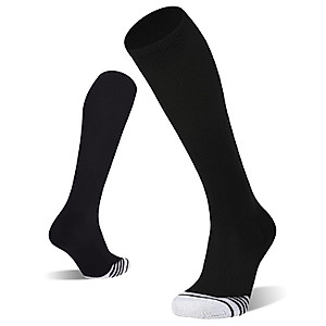 FITRELL 2 Pack Baseball Socks Soccer Softball Socks for Kids Youth Men & Women Over-the-Calf Knee High Socks, Black, Small