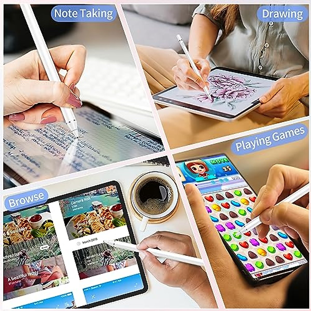 Stylus Pens for Touch Screens, Active Stylus with Fine Point Tip, High Sensitivity Stylus, Compatible with iPad/iPhone/Android/Tablets and Other Capacitive Touch Screens Devices