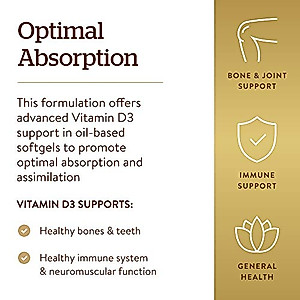 Solgar Vitamin D3 (Cholecalciferol) 25 mcg (1000 IU), 100 Softgels - Helps Maintain Healthy Bones & Teeth - Immune System Support - Non-GMO, Gluten Free, Dairy Free - 100 Servings