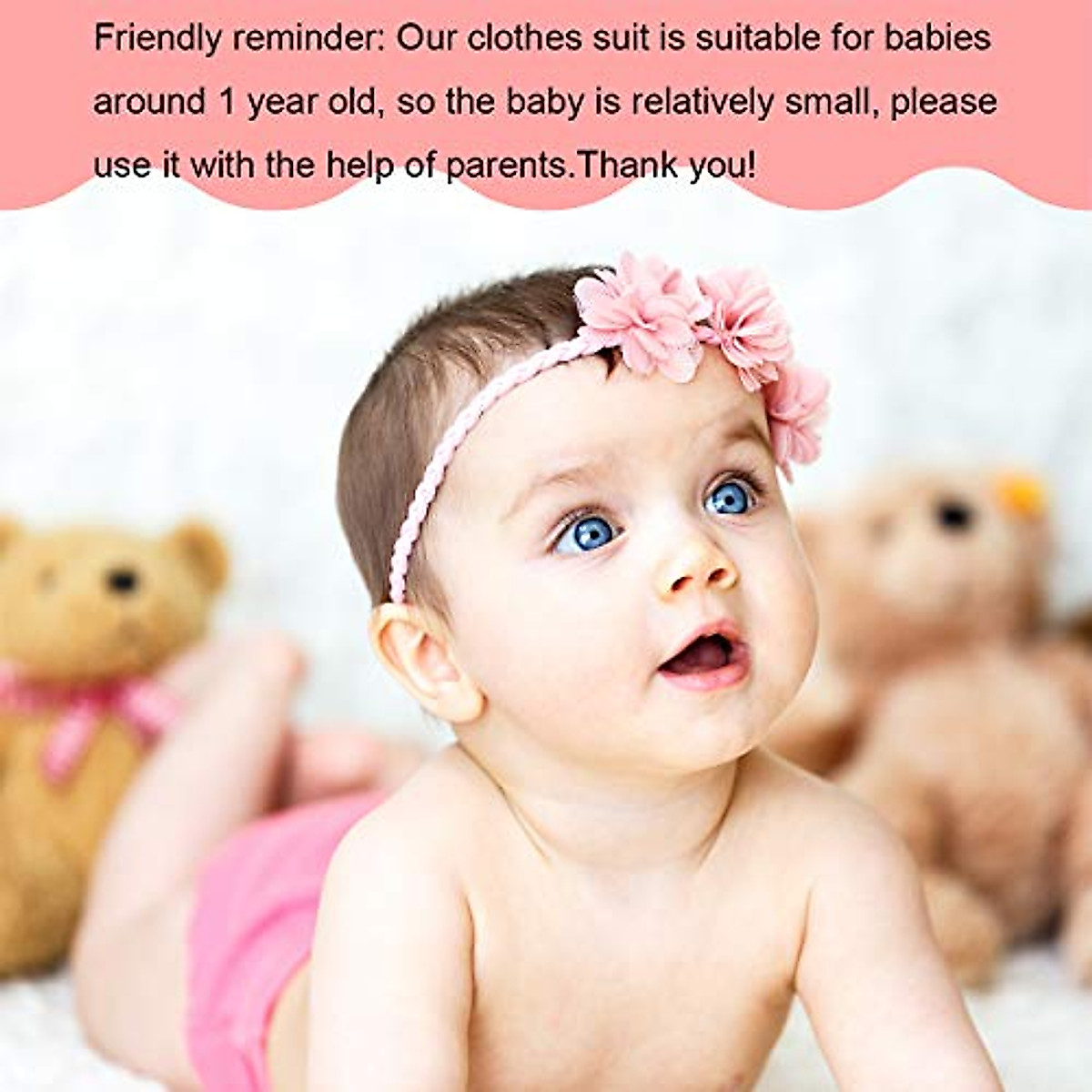 WELROG Baby Girls Cake Smash Outfit - Tutu Bloomers Diaper Cover Headband Pearl Necklace for First Birthday (Pink)