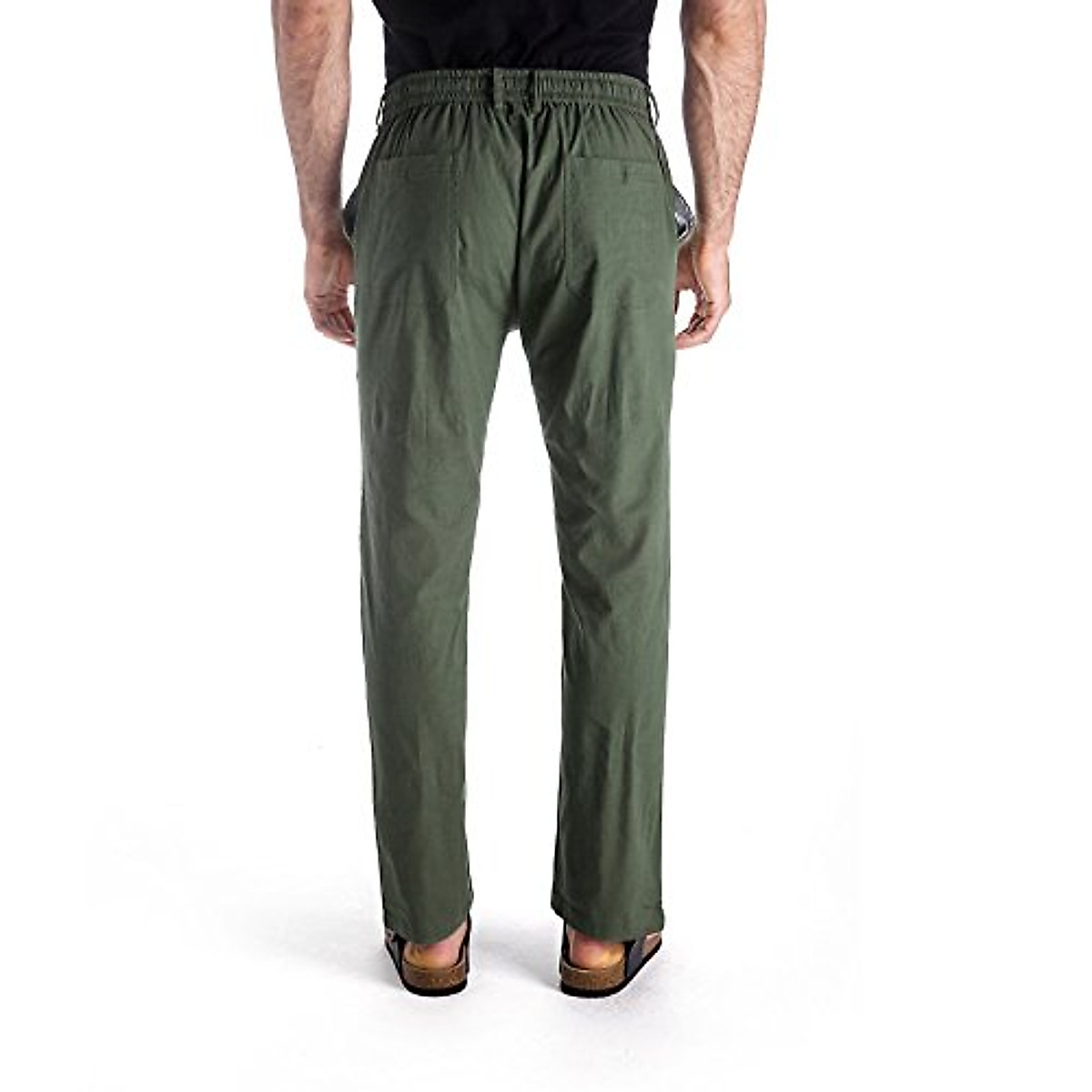 MUSE FATH Men's Linen Casual Lightweight Drawstring Elastic Waist Summer Beach Pants-Green-XXXL