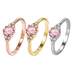 Women Promise Rings Simple Pink Oval Zircon Ring Fashion Stackable Engagement Anniversary Wedding Band Ring Ten Girl Costume Jewelry Size 6-10 (Silver, 9)