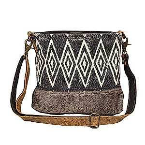 Myra Bag Azure Upcycled Canvas & Cowhide Leather Shoulder Bag S-1266