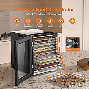 Food Dehydrator Machine, 12-Trays Stainless Steel Digital Food Dryer for Home,10 Presets, 48H Timer and Temperature Control, 850W Dehydrators for Food and Jerky, Dog Treats,Meats & Veggies