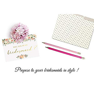 Bridesmaid Proposal Cards. Box set of 8 Will You Be My Bridesmaid and 2 Maid of Honor Cards. 4 x 6 Floral Cards with Gold Foil Ideal for Bridal Party or to go with Bridesmaid Gifts