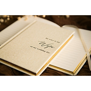 MUUJEE Hard Cover Vow Books (Set of 2) - Cream Canvas Linen Foil Embossed Wedding Ceremony Vow Renewal Speech Books, Couple Gifts for Engagement (To My Husband/Wife)