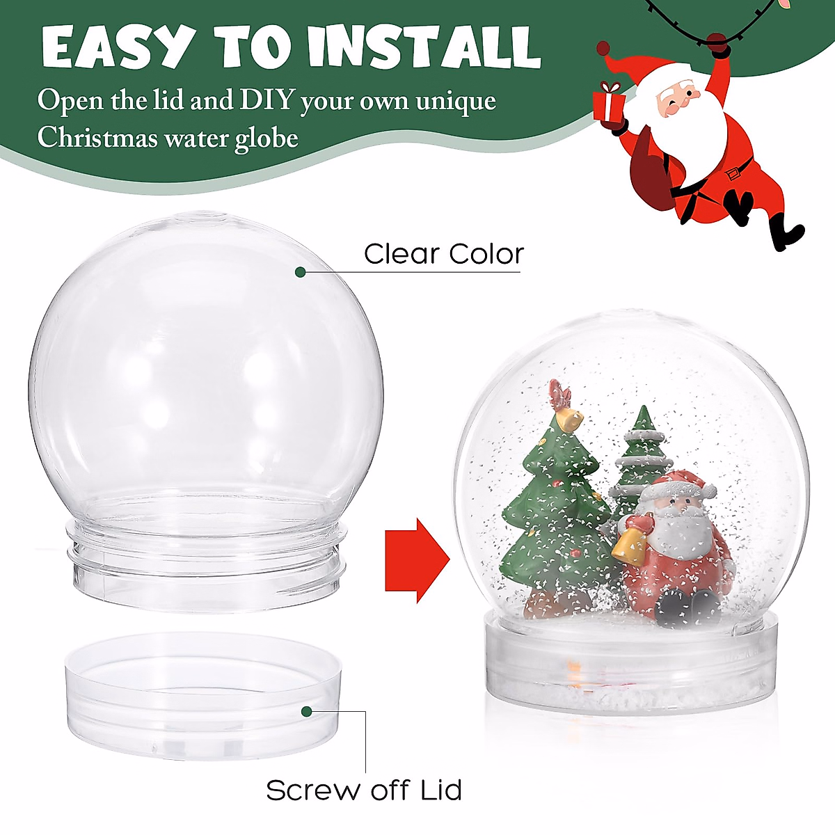 EXCEART 10pcs DIY Clear Plastic Water Globe Snow Globe 2Inch Clear Snow Globe with Screw Off Cap for DIY Crafts Christmas Home Decoration