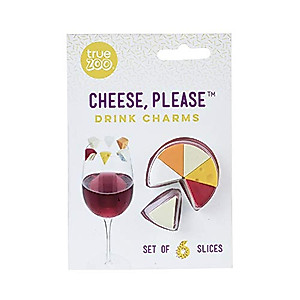 True Zoo Cheese Wine Glass Markers and Drink Glass Charms - Wine Accessories - Multi Color Wine Charm Sets of 6