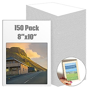 Jetec 150 Sheet Double Sided Picture Mats 8 x 10 Inch Photo Frame Mat Backing Boards Picture Mat Matte Backboards Bevel Cut 1/16", 4 Ply Thickness for Frames, Artworks, Prints, Pictures(White)