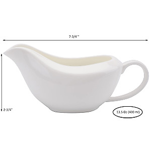 Yesland Gravy Sauce Boat with Saucer Stand -13.5 Oz Fine White Ceramic Gravy Boat for Dining, Holiday Meals & Parties