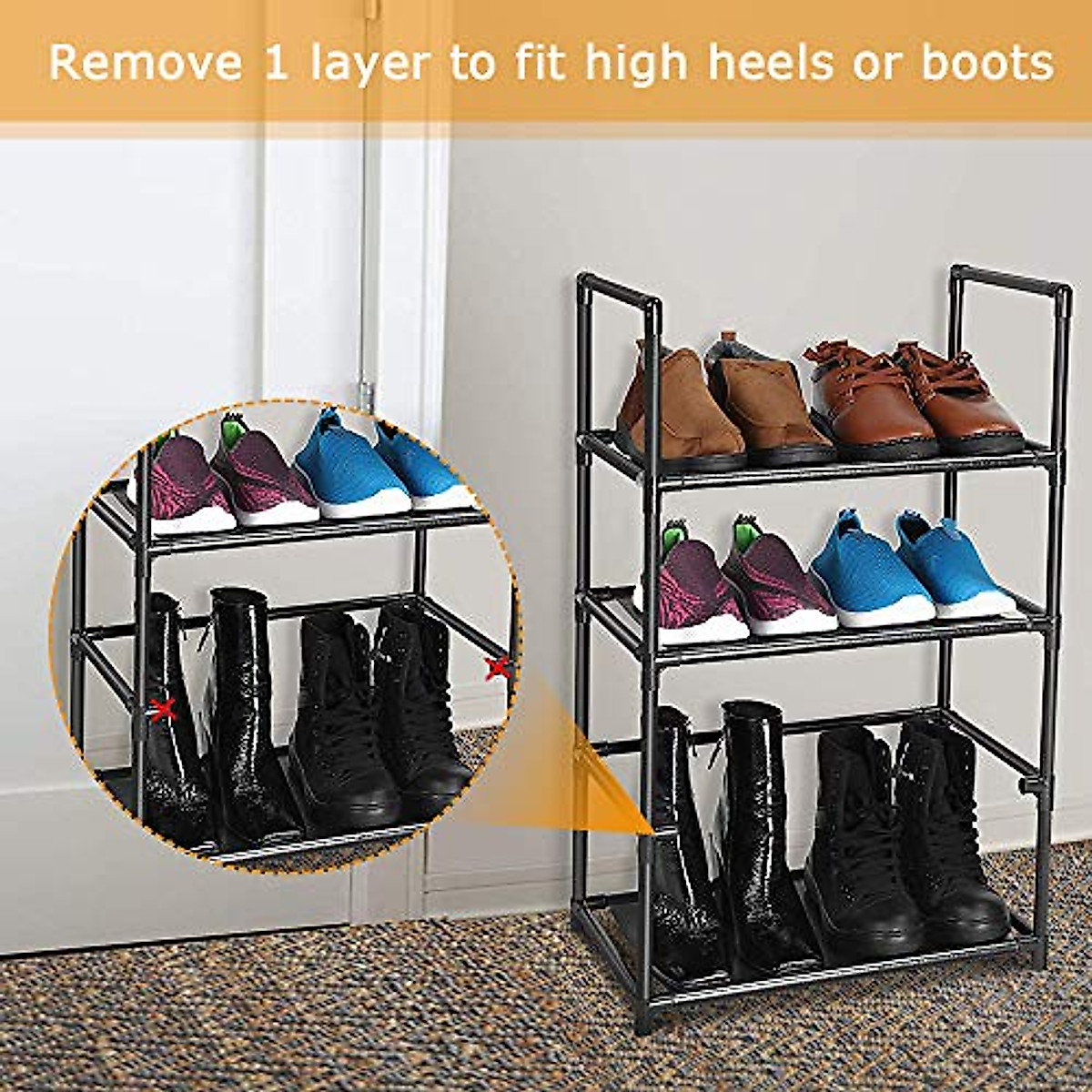 esonstyle 4 Tier Shoe Rack Lightweight Small Shoe Rack 6-8 Pairs Storage Organizer Narrow Shoe Rack for Entryway Shoe Rack Small Shoe Shelf