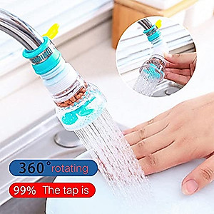 HUAFEI Faucet telescoptor, 720 degree splash faucet water filter made of soft PVC rubber, bamboo carbon zeolite and carbon for faucet nozzles, 3 only (Blue, pink, green)