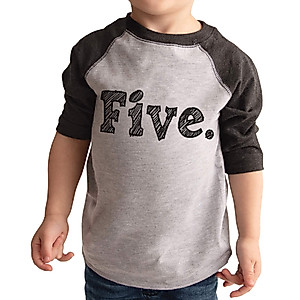 7 ate 9 Apparel Kids Five 5 Fifth 5th Sketch Birthday Grey Raglan Tee 5T