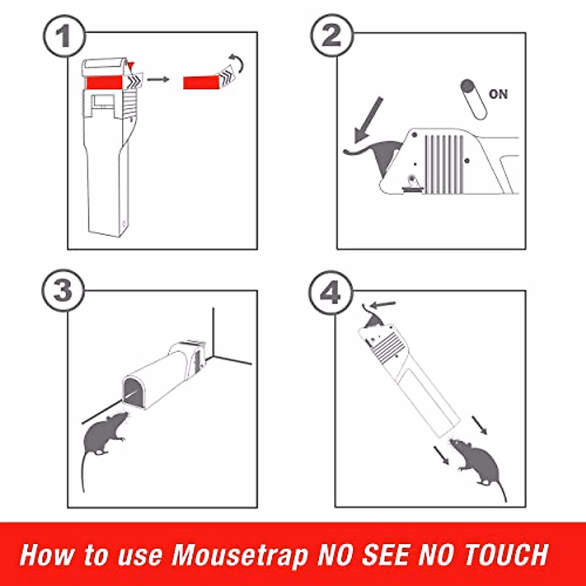 SWISSINNO Mouse Trap No See No Touch . Effective, non-contact + non-visible Catch + Kill with no-fail catching. Pre-baited with Food Bait. Humane Certified Design, Easy to Use, Safe + Reusable (1x)