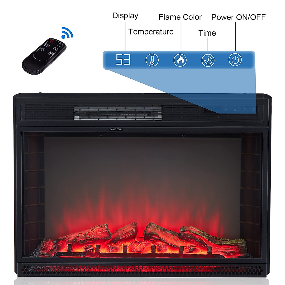 kinbor 28 Inch Electric Fireplace, in Wall Recessed Fireplace Heater with Remote Control, Touch Screen, 1500/750W, Adjustable 3 Flame Colors