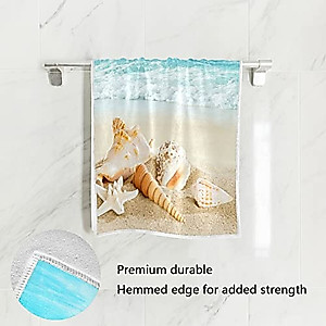 ZOEO Beach Hand Towel Summer Sea Shell Sandy Ocean Fingertip Face Towels Cotton Soft Absorbent Luxury Kitchen Dish Cloth Washcloths 30 x 15 Inch for Bathroom Guest Gym Hotel Spa Yoga Sport Home Decor