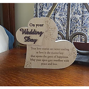 UNIDECO Wooden Heart Décor Wall - 7.0 Inch Wedding Gift Couple from Bride - Wood Heart Shaped Decoration for Home - Hanging Living Room Accent Shelve - Him Daughter Son - Bridal Brother Sister Day