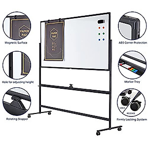 Large Dry-Erase Rolling Magnetic Whiteboard - 48 x 32 Inches White Board Height Adjust Double Sides Mobile Portable Easel on Wheels, Dry Erase Board with Stand for Office, Home & Classroom