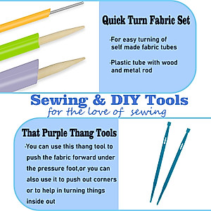 YEQIN 8pcs Quick Turn Fabric & That Purple Thang Sewing Tools Set - Assorted Sizes Tube Turners & That Purple Thang Tools for Sewing Craft DIY Projects Tools