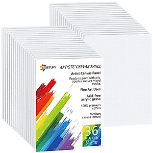 Simetufy 36 Pack 8x10 Inch Canvas Boards for Painting, Blank Canvas Panels Gesso Primed Acid-Free 100% Cotton Canvases for Acrylics Oil Watercolor Tempera Paints