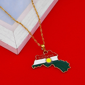 Kurdistan Region Map Pendant Chain Kurdish Gold Koerdistan Jewelry