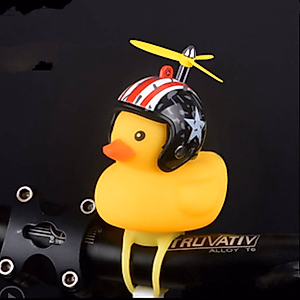 Duck Bike Bell, Rubber Bike Horn, Cute Yellow Duck Bicycle Decorations, Squeeze Duck Bicycle Horns with Propeller Helmet