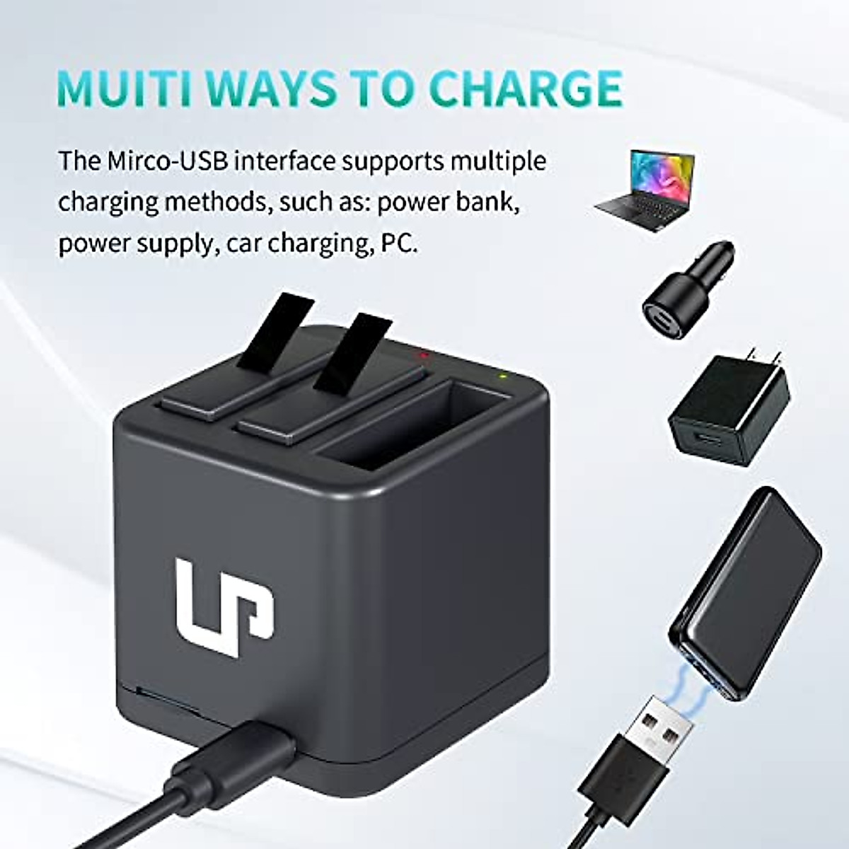 Insta360 ONE X Battery Charger Pack, Compatible with Insta360 ONE X Action Camera, LP 3-Pack Replacement Battery & Triple Slot USB Charger with Built-in TF Memory Card Reader