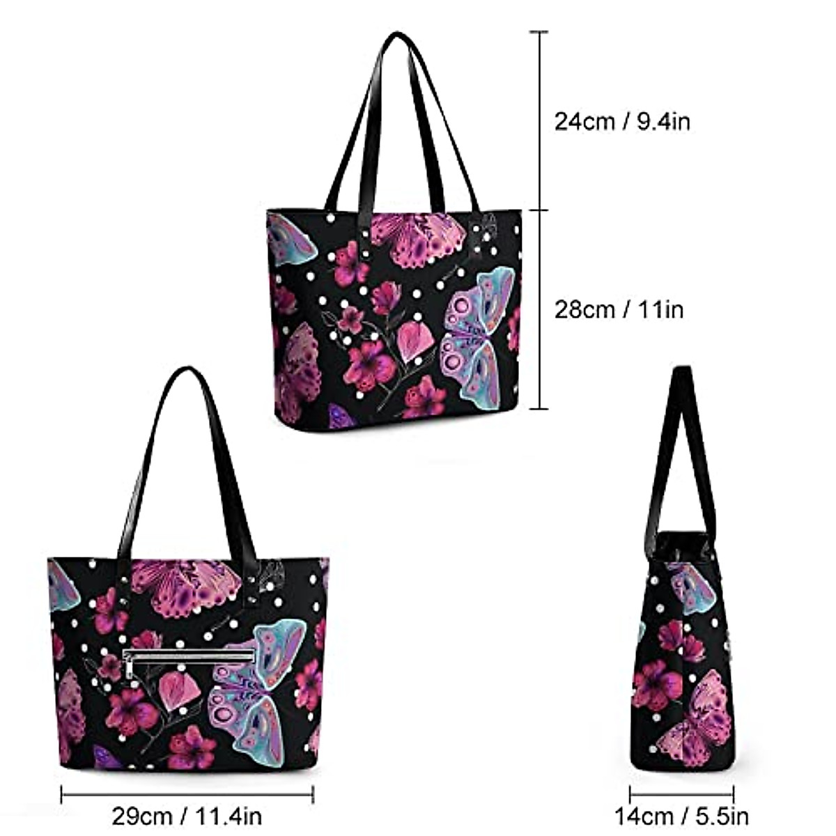 Womens Handbag Flowers And Butterflies Leather Tote Bag Top Handle Satchel Bags For Lady