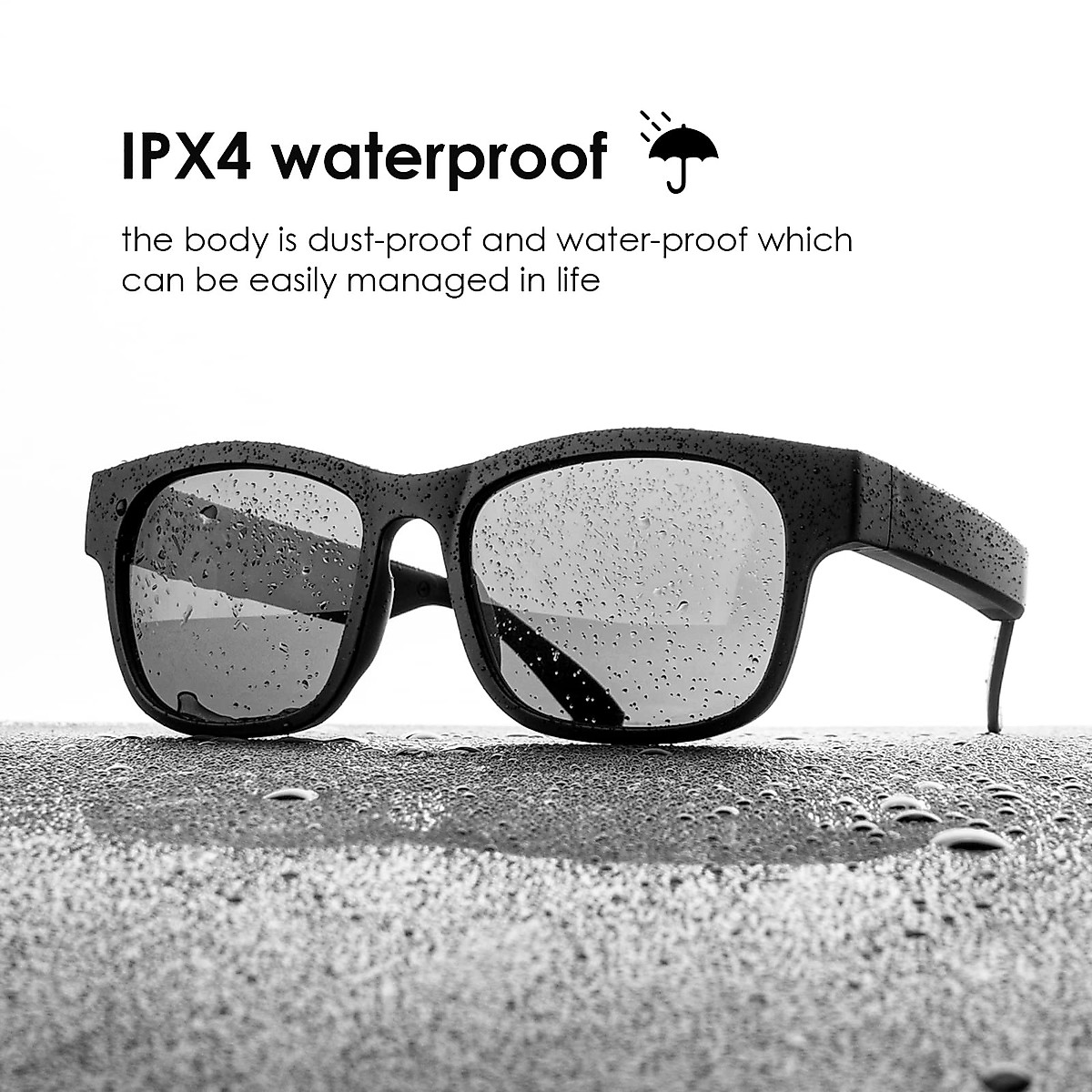 Smart Glasses Wireless Bluetooth Sunglasses Open Ear Music&Hands-Free Calling,for Men&Women,Polarized Lenses,IPX4 Waterproof,Connect Mobile Phones and Tablets (A12Pro-black)