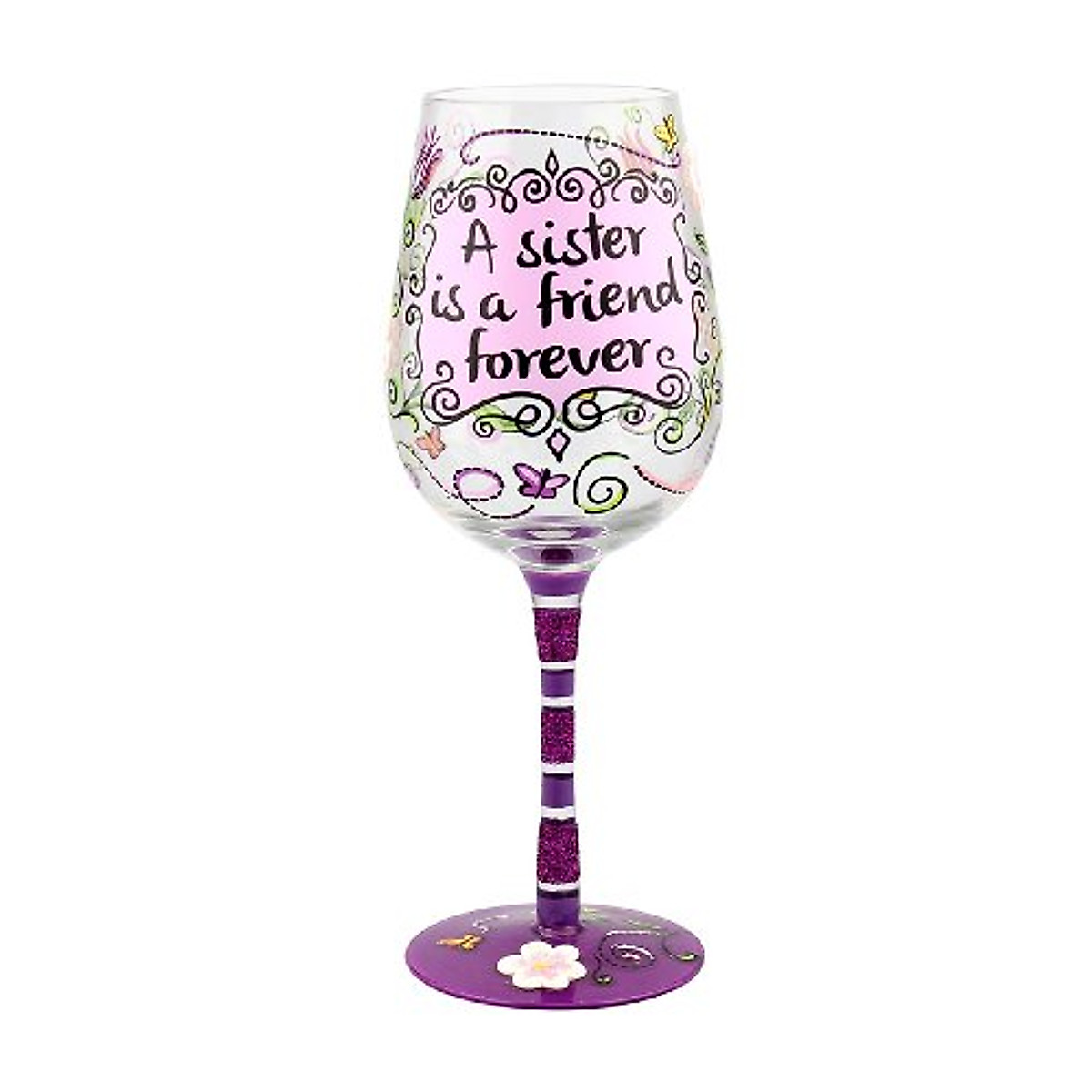 TOP SHELF TS-5061A “A Sister is a Friend Forever” Wine Glass – Hand-painted – Gift Ideas for Her Multicolor, 15oz