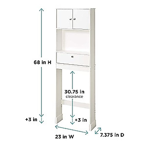 Zenna Home Drop Door Over-the-Toilet Bathroom Spacesaver, Bath-Storage Shelves with Leg Extensions, White