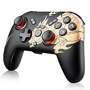 AKNES Monster Hunter Rise Switch Pro Controller, Wireless Bluetooth Gamepad for Switch/OLED Switch/Switch Lite/PC, with NFC Wake-up Function,Support Amiibo Motion Control Turbo Vibration