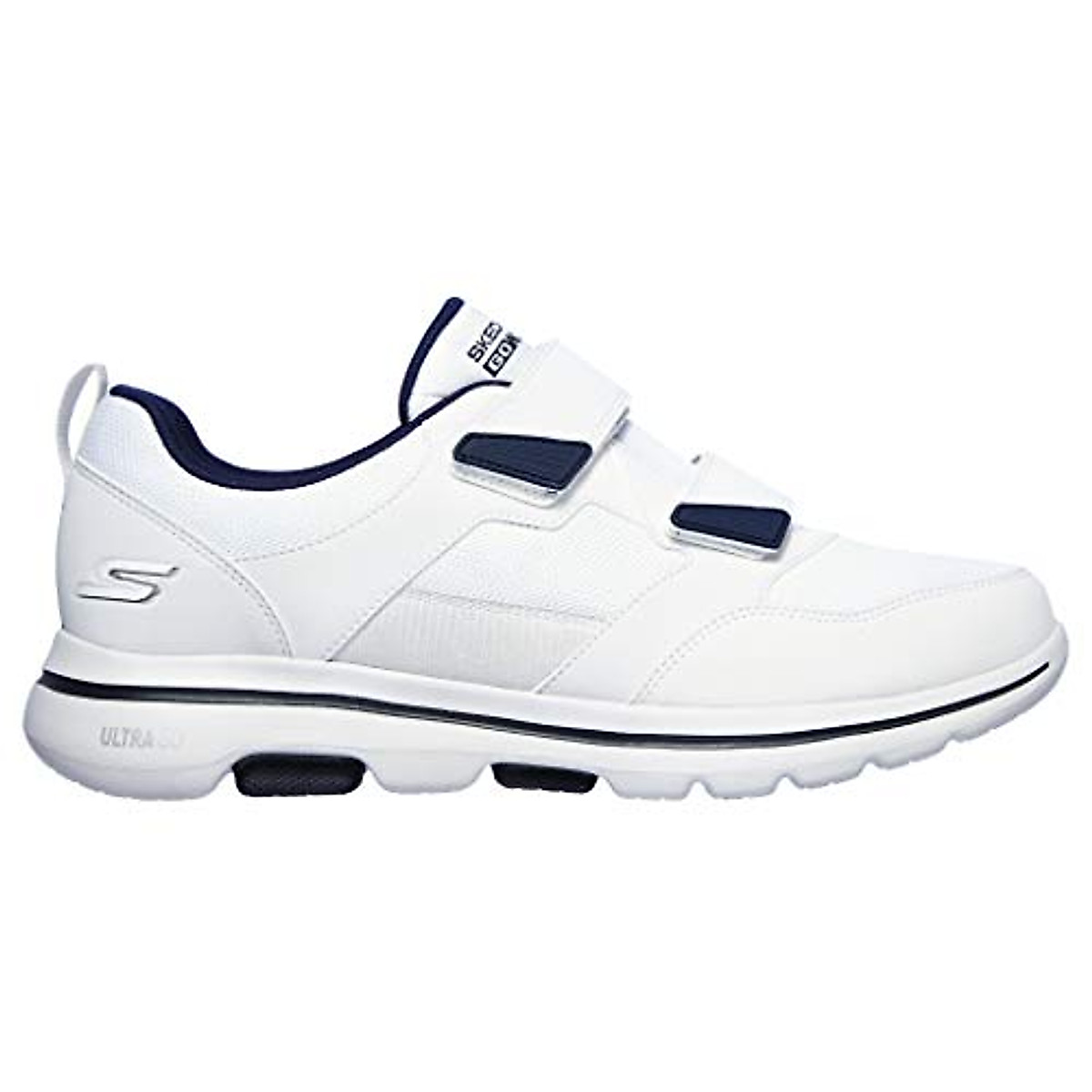 Skechers Men's Gowalk-Athletic Hook and Loop Walking Shoes | Two Strap Sneakers | Air-Cooled Foam, White/Navy, 13