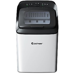 COSTWAY Countertop Ice Maker, 33LBS/24H Portable and Compact Ice Machine with Self-cleaning Function, Bullet Ice Cubes Ready in 7 Mins, Include Ice Scoop and Basket, Soinc Ice Maker for Indoor Use, RV