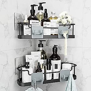 Orimade Corner Shower Caddy Organizer Basket with Hooks Adhesive No Drilling Wall Mount Bathroom Shelf Shampoo Holder Storage Rack Rustproof, 2 Pack-Black, Only for 90-Degree Corner