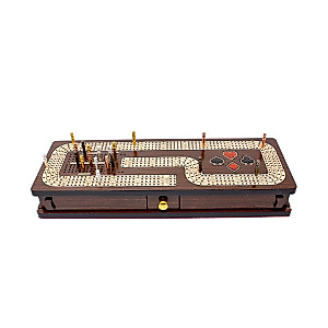 House of Cribbage - Continuous Cribbage Board/Box Inlaid in Wenge Wood/Maple : 4 Track - Cards & Pegs Storage Drawer with Score Marking Fields for Skunks, Corners and Won Games
