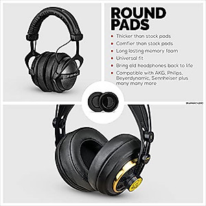 BRAINWAVZ Round Sheepskin Leather Earpads - Fits Many Large Headphones - SteelSeries, HD668B, ATH, AKG K553, HifiMan, ATH, Philips, Fostex, Sony Memory Foam Ear Pad & More