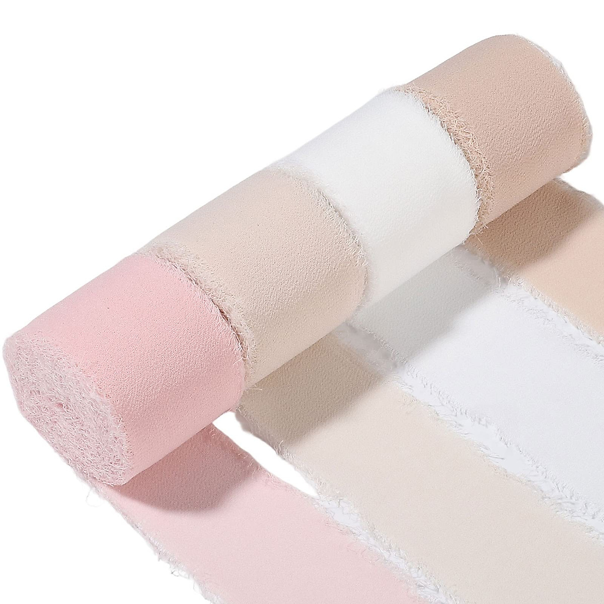 Pink & Cream Chiffon Ribbon for Gift Wrapping, 1.5 Inch × 8 Yards Pink Ribbon for Wedding Party Decorations, Flower Bouquet Wrapping Pink Bows Making（4 Rolls ）