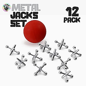 Kicko Metal Jacks Set - 12 Sets per Order - Metallic Jacks and Bouncy Ball Set - for Party Favors, Game Prizes, Kids' Activities, Loot Bag Fillers, Halloween, Easter, Birthday Parties
