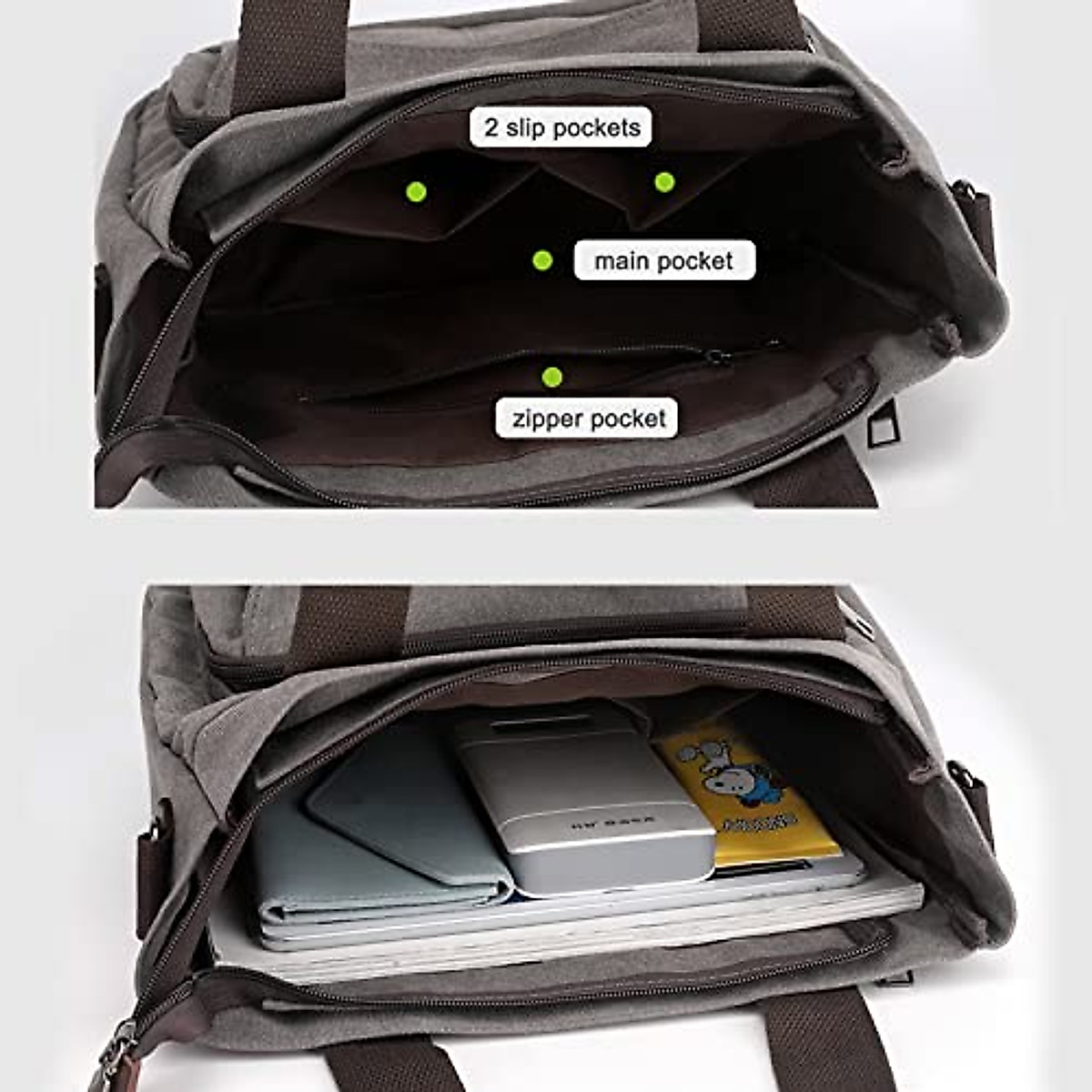 Women's Canvas Shoulder Crossbody Bag Small Tote Purse Multi-pocket Work Bags Top Handle Handbag (Blue)