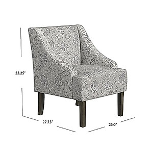 HomePop Home Decor | Upholstered Classic Swoop Arm Accent Chair | Accent Chairs for Living Room & Bedroom | Decorative Home Furniture, Gray Linen Artistic Floral Print