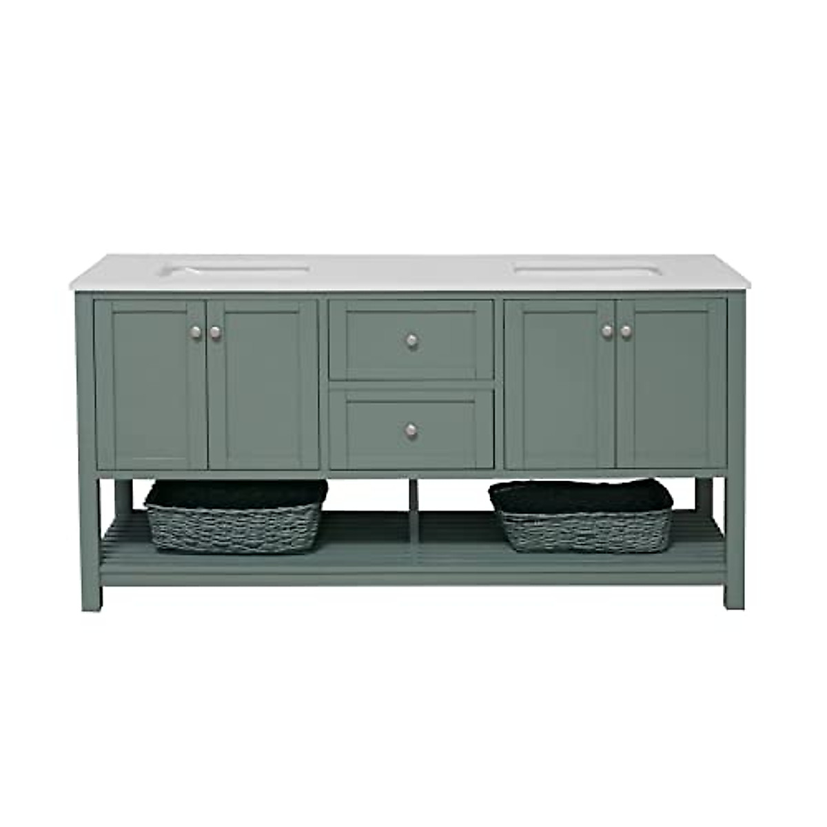 Kitchen Bath Collection Lakeshore 72-inch Double Bathroom Vanity (Engineered White/Sage Green): Includes Sage Green Cabinet with Engineered White Countertop and White Ceramic Sinks