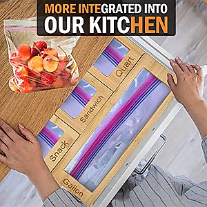 Ziplock Bag Organizer, Bamboo Ziplock Bag Organizer for Drawer, Kitchen Food Storage Bag Organizer Suitable for Gallon, Quart, Sandwich, Snack Bag, Sandwich Bag Dispenser Holders