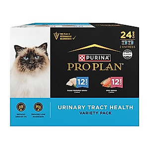 Purina Pro Plan Urinary Tract Health Pate Cat Food Variety Pack, Ocean Whitefish And With Salmon Entrees - (Pack of 24) 3 oz. Cans