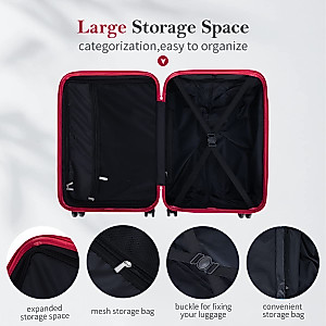 Widfre Luggage Sets 3 Pieces Carry on Suitcase Hardshell Lightweight Travel with Double Spinner Wheels Locks TSA Approved (Hot Pink)