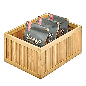 mDesign Bamboo Panel Kitchen Cabinet and Shelf Pantry Organizer Bin - Eco-Friendly, Multipurpose - Use on Countertops, Shelves or in Pantry - 3 Pack - Natural Bamboo