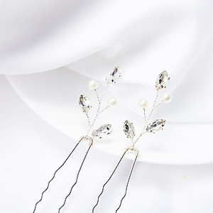 Syhood 6 Pieces Pearl Crystal Bridal Hair Pins Rhinestone Flower Wedding Hair Pins Prom Accessory for Women Wedding Hairstyles(Silver)