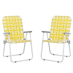 2Pc Lawn Chair for Adults,Portable Beach Chairs Camping Chair,PP Braided Belt Steel Pipe,Outdoor Camping Chairs for Yard,Garden,Poolside,Support 265 Lbs-Yellow