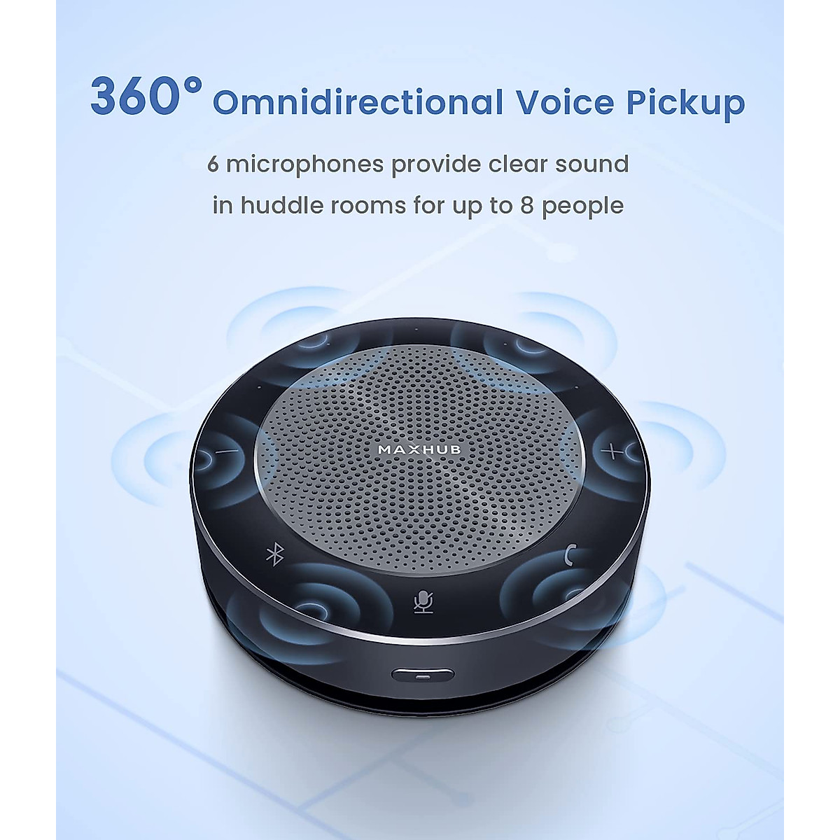 Enther&MAXHUB Upgraded BM21 Bluetooth Conference Speakerphone, Teleconference Speaker with Wireless Charging, USB Speaker with 6 Mics for Home Office, Enhanced 360° Voice Pickup and Noise Reduction